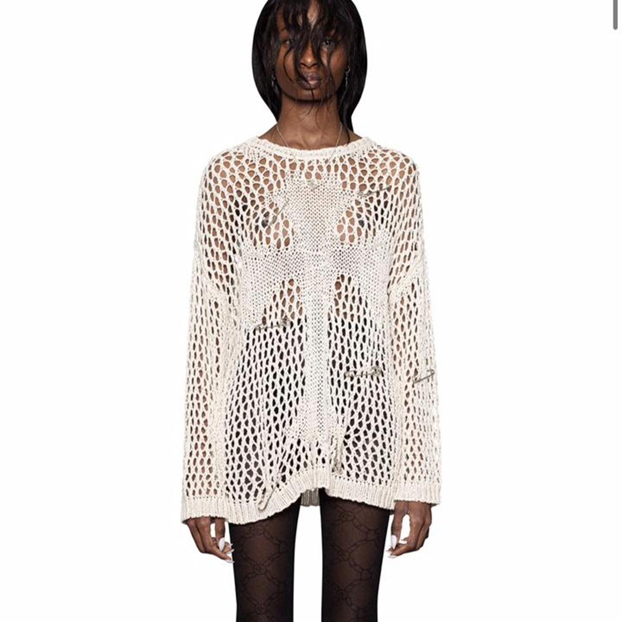 Selling my beige racer worldwide cross net jumper in... - Depop