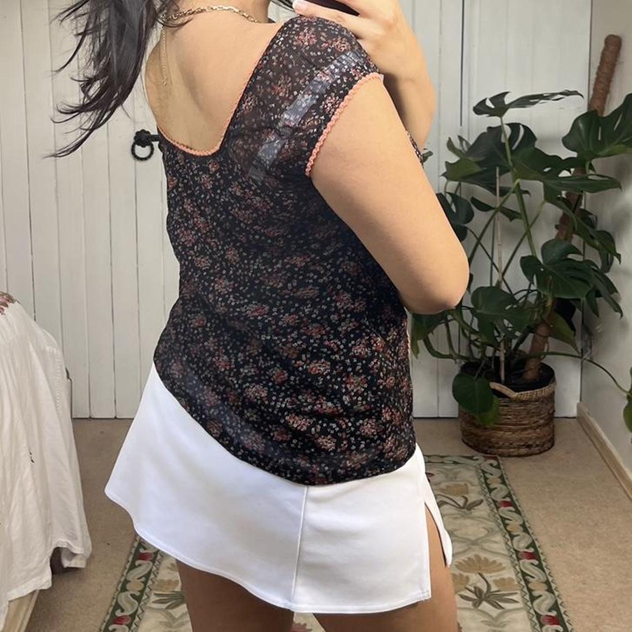 Vintage Mesh Top Gorgeous Evie Black Orange Floral Depop