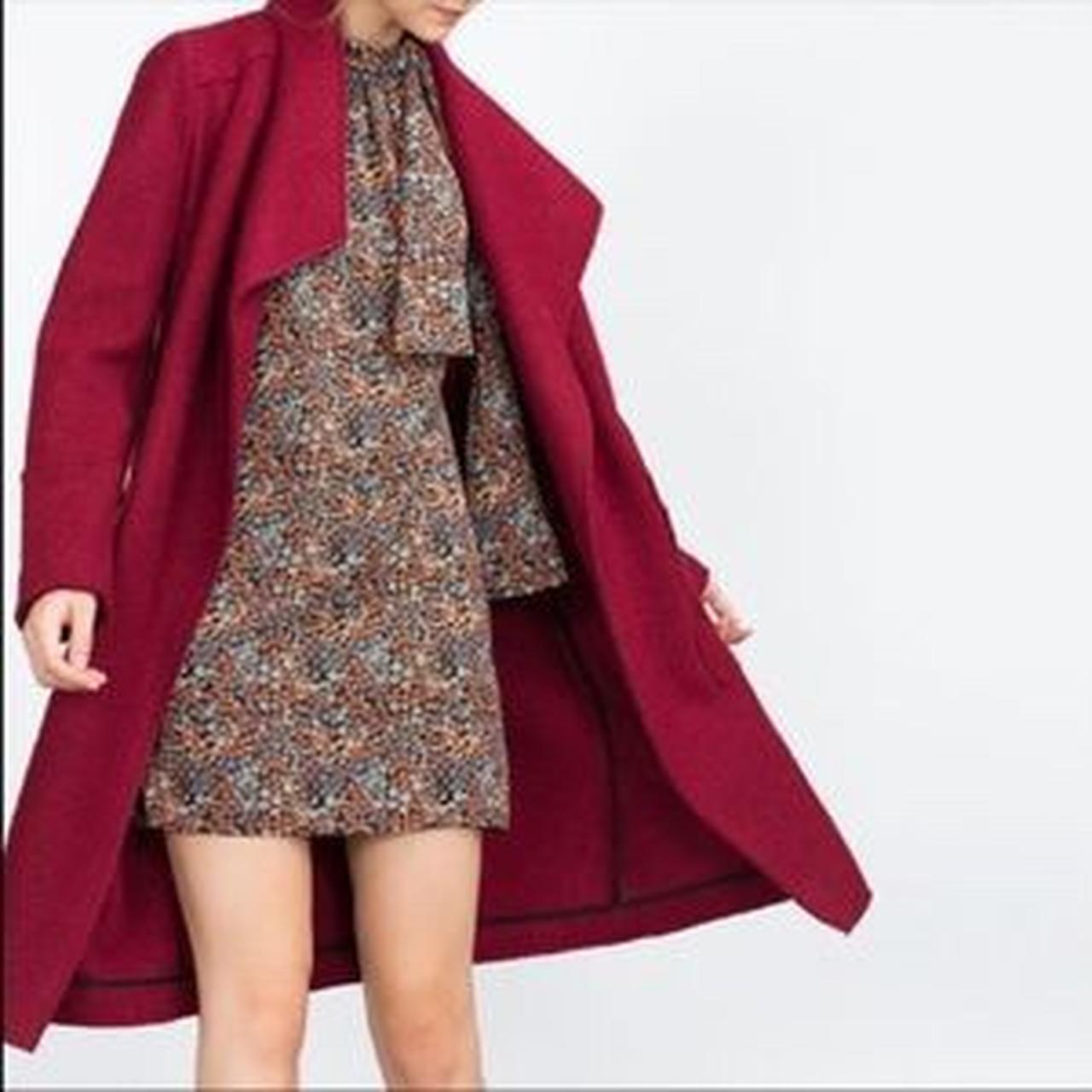ZARA TRAFALUC RED BURGUNDY OVERSIZED WOOL COAT REF.... - Depop
