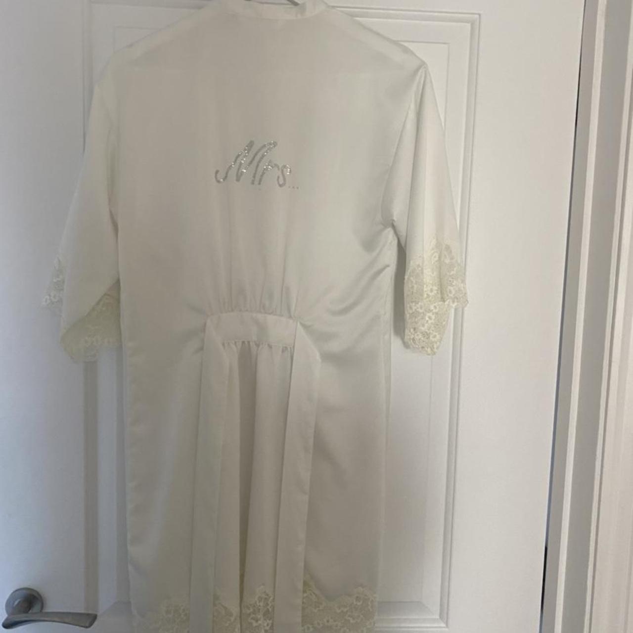 Bridal satin robe - ivory - delicate lace detailing... - Depop