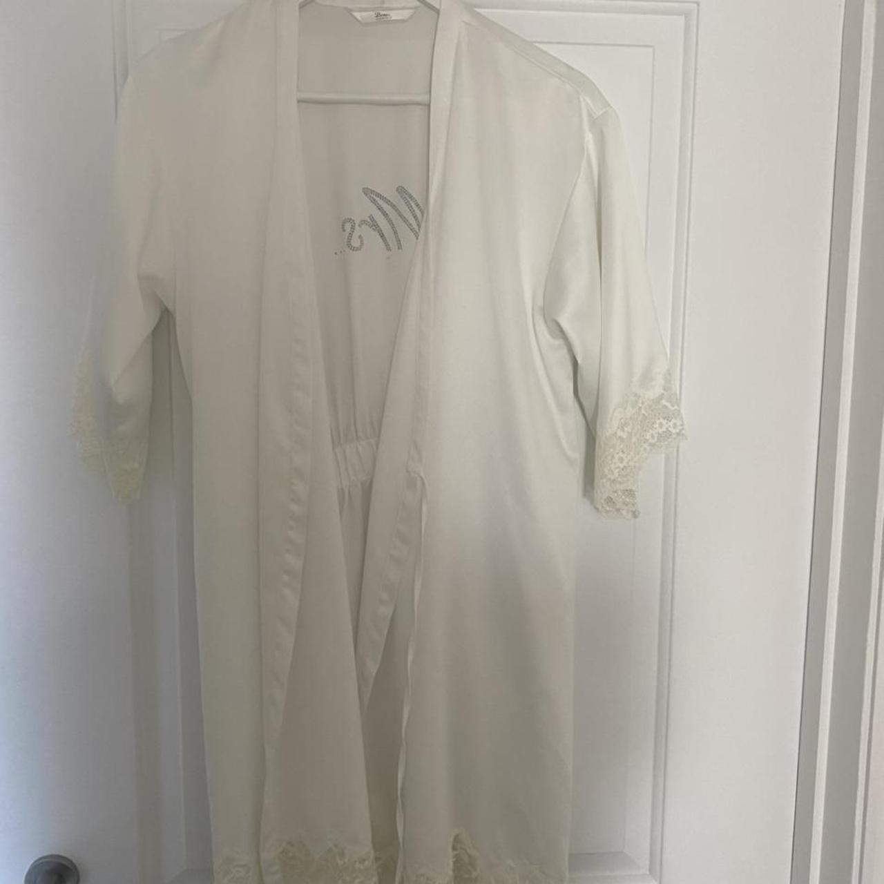 Bridal satin robe - ivory - delicate lace detailing... - Depop