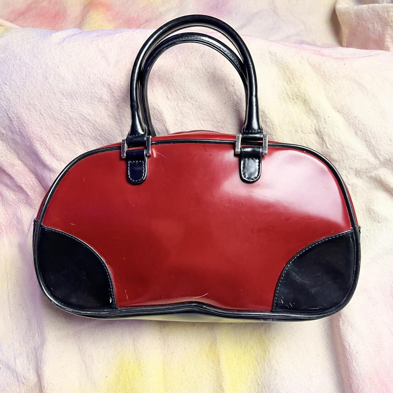 Red and black Bowler handbag Inc brand, silver... - Depop
