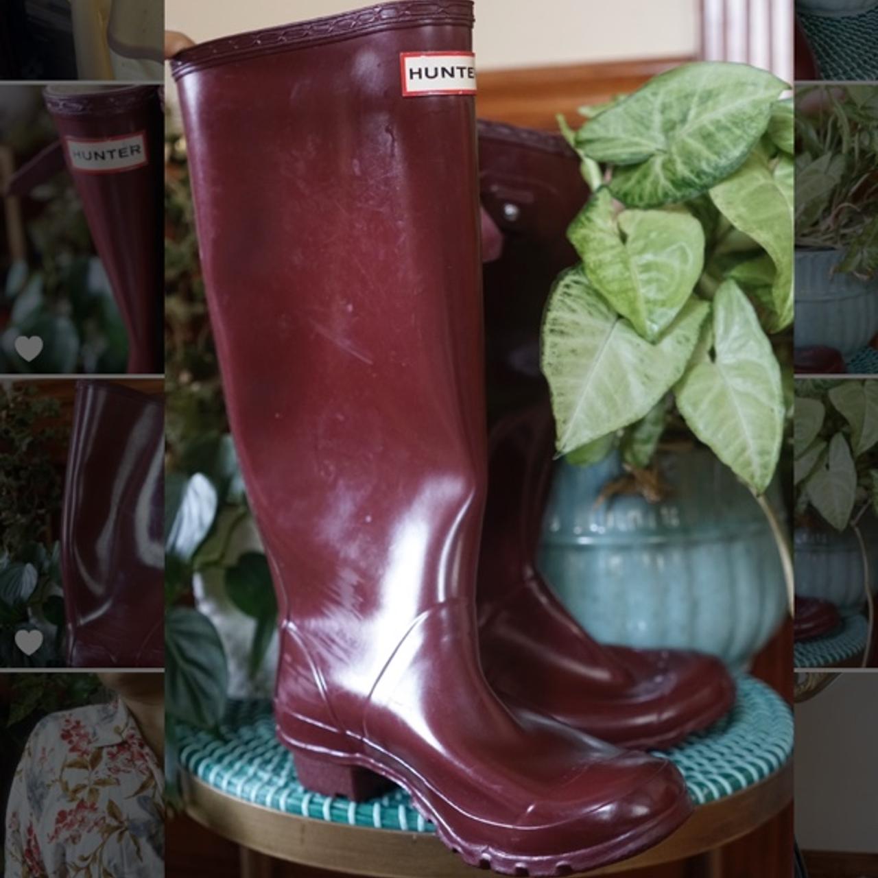Hunter rain boots in Burgundy “autumn stone... - Depop