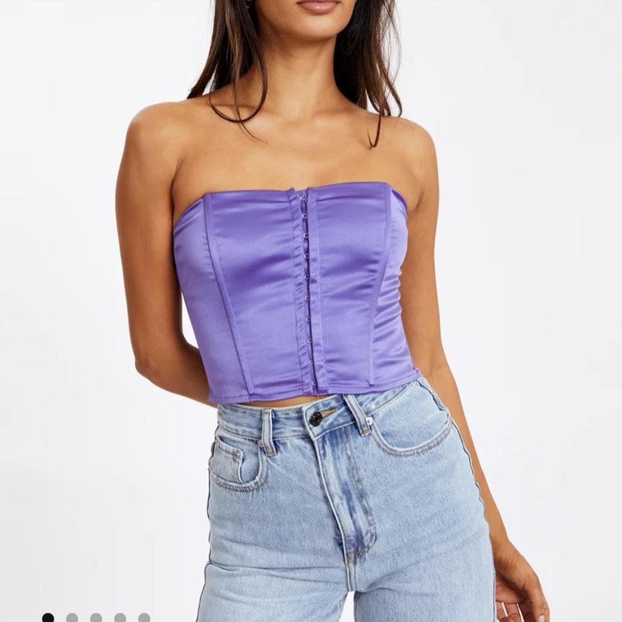 GLASSONS Satin Hook & Eye Tie Back Corset Top size 6... - Depop