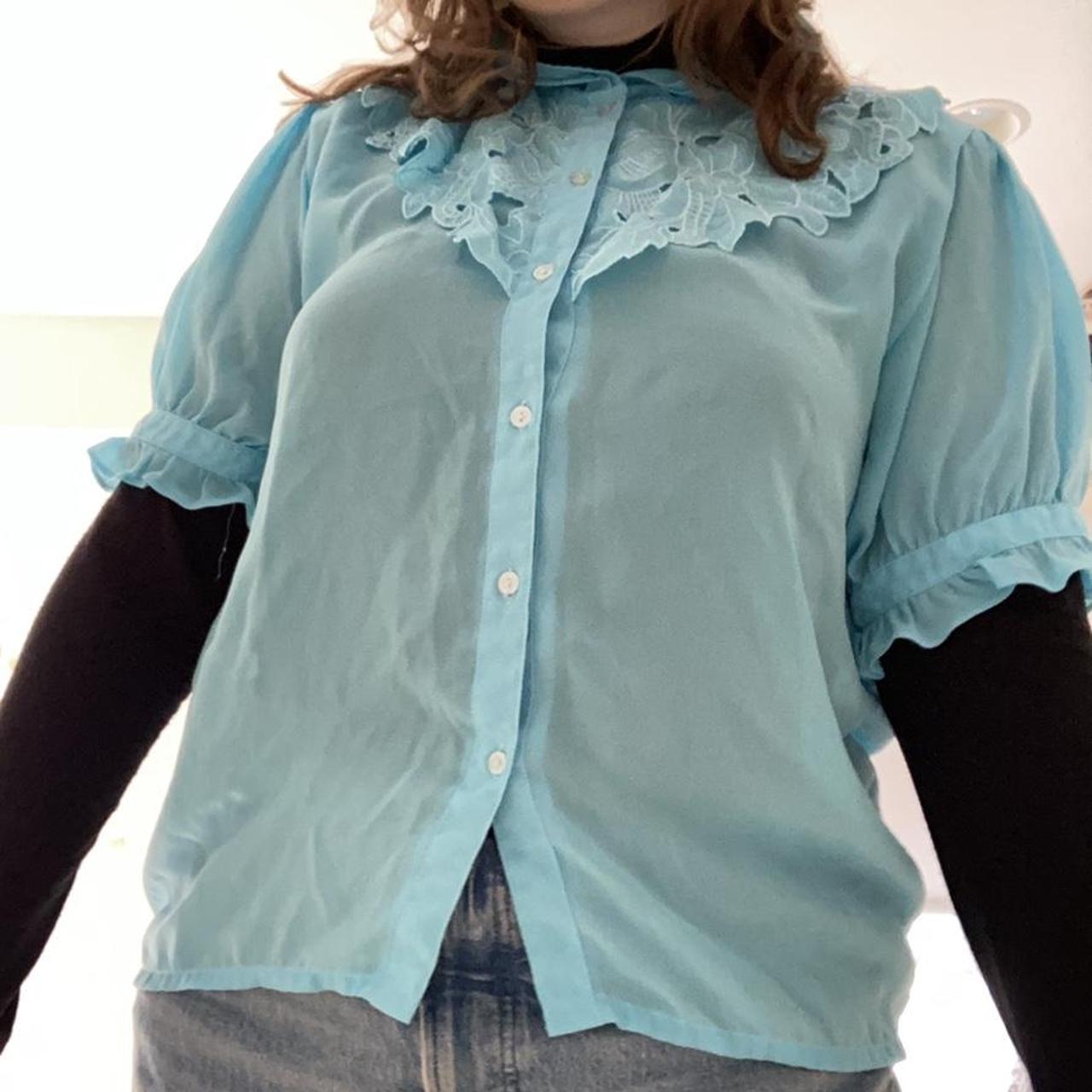 🦋BLUE BLOUSE OF DREAMS🦋 this gorgeous vibrant frilly... - Depop