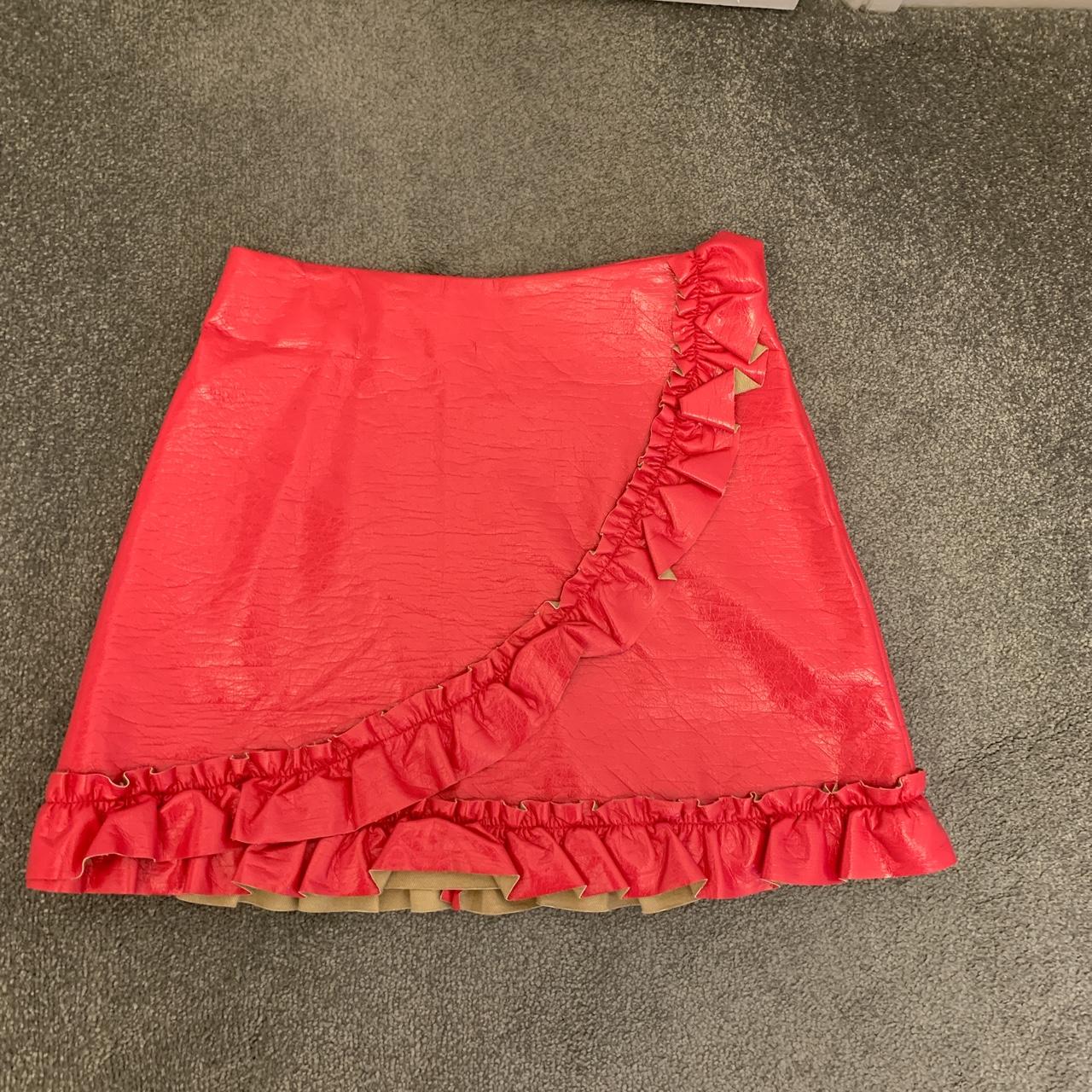 Monki patent pink mini skirt brand new never been... - Depop
