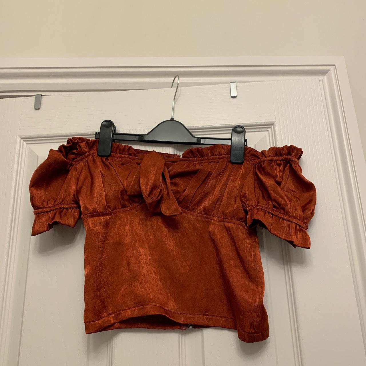 Rust silk off the shoulder crop top size 8 #plt... - Depop