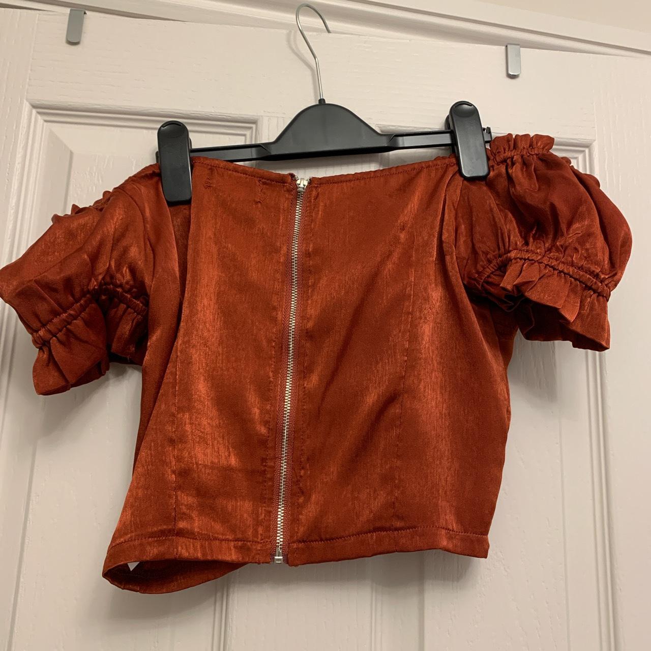 Rust silk off the shoulder crop top size 8 #plt... - Depop