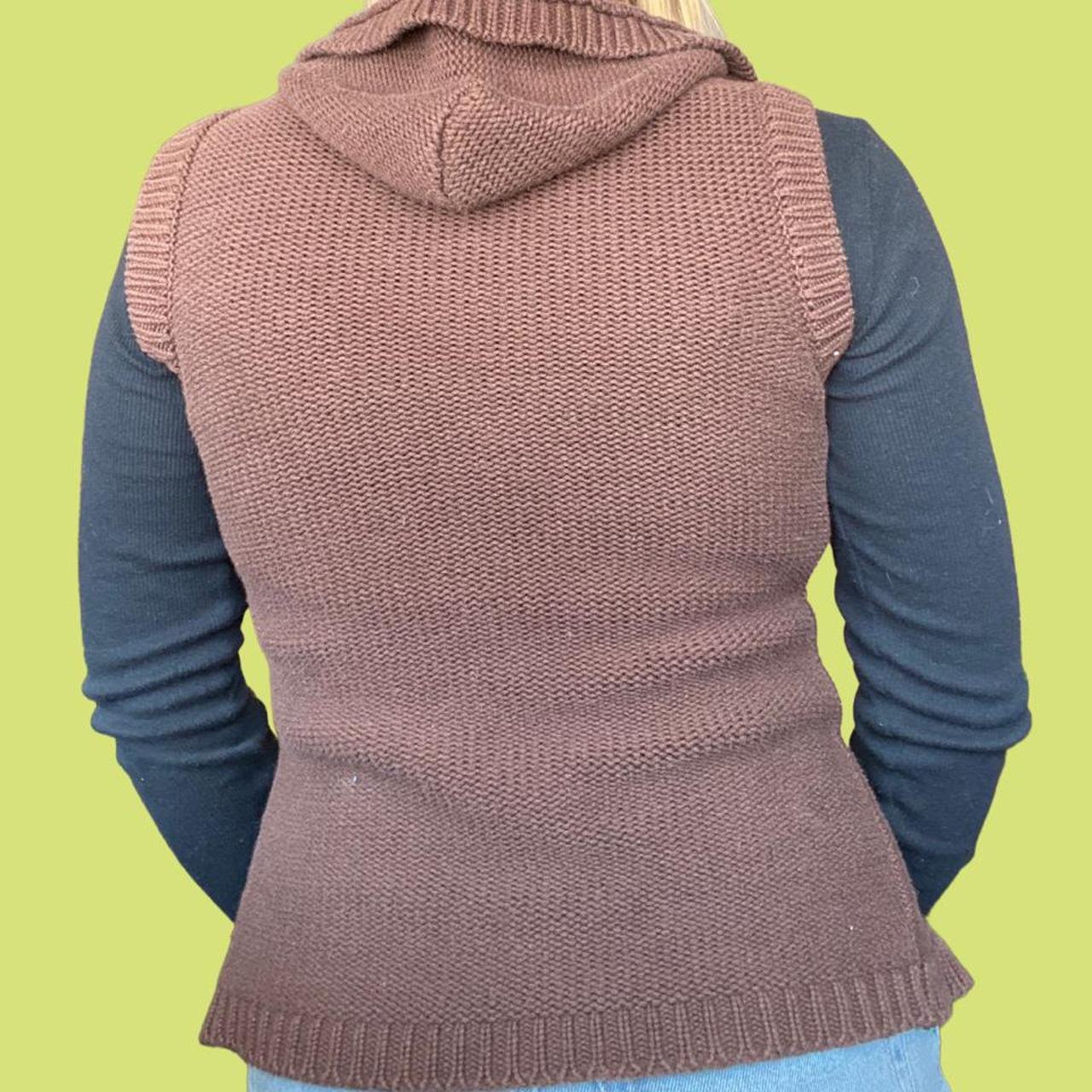 brown hooded y2k sweater vest - hood on the back -... | Depop