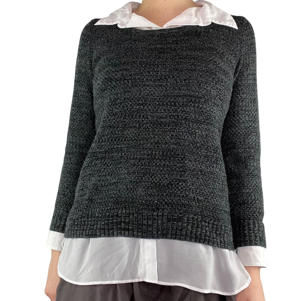 the fitted green/grey sweater with attached white... - Depop
