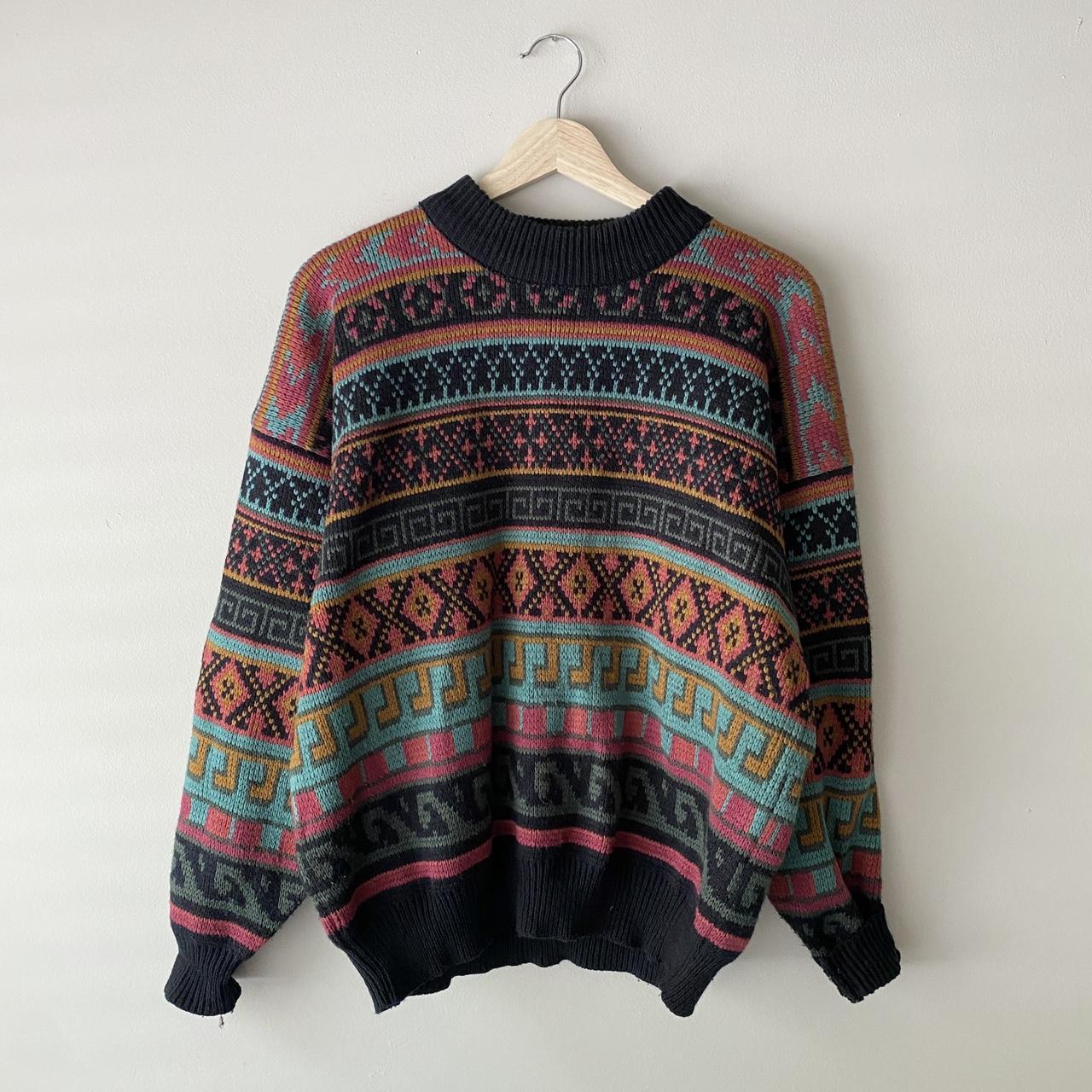 Vintage Abstract Colorful Print Sweater - Tagged... - Depop