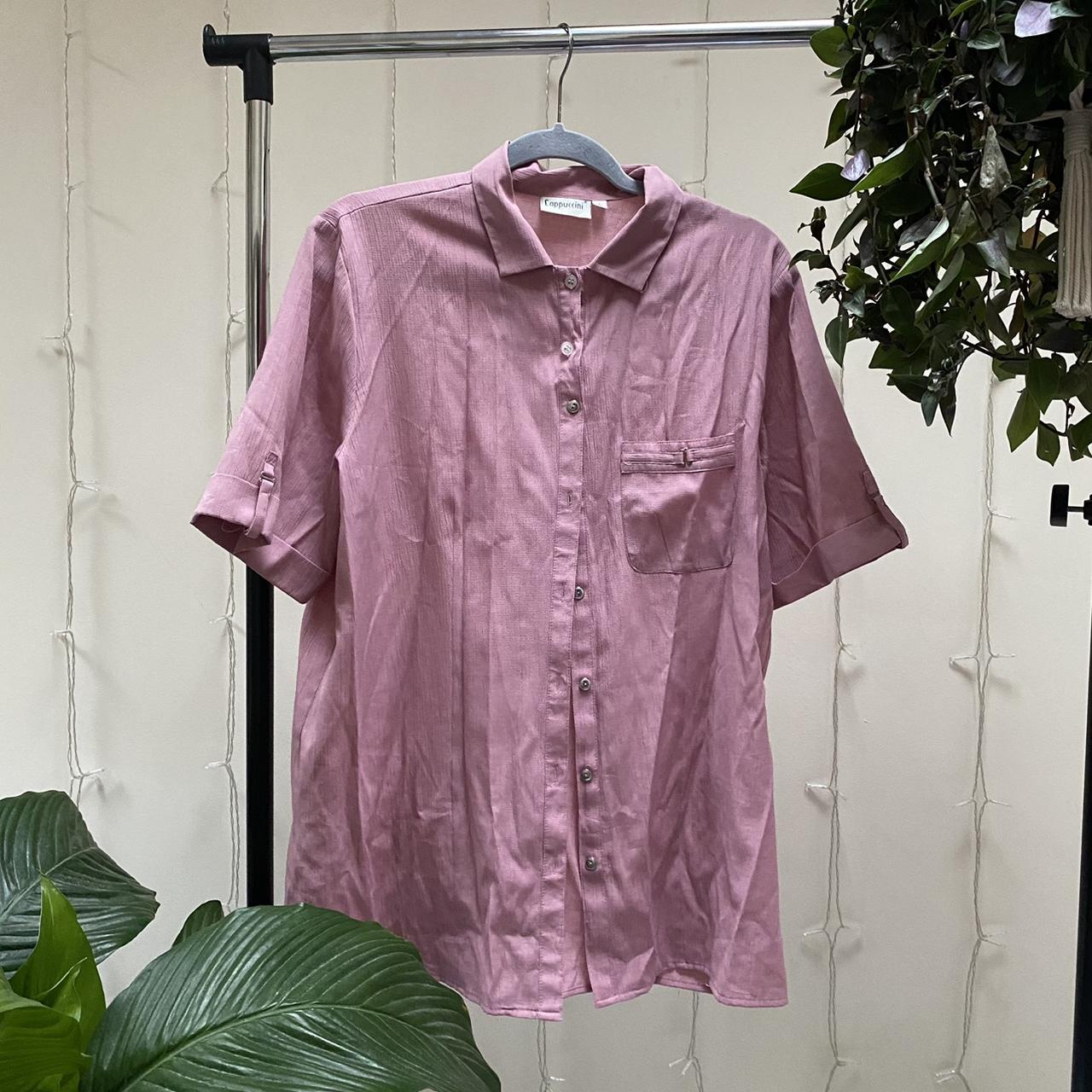 vintage hot pink shirt with details on sleeves and... - Depop