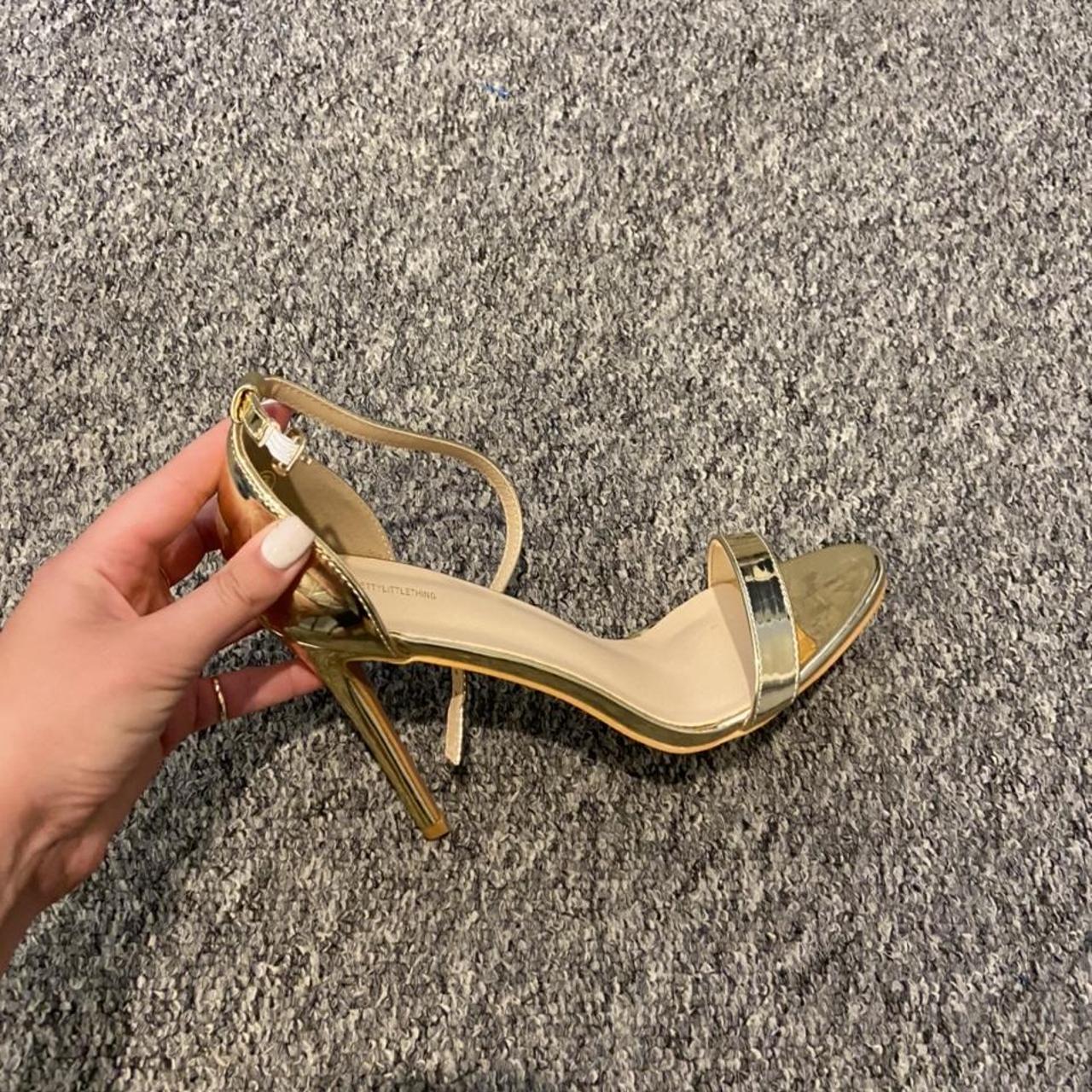 Pretty little thing gold heels, size 7, never worn... - Depop