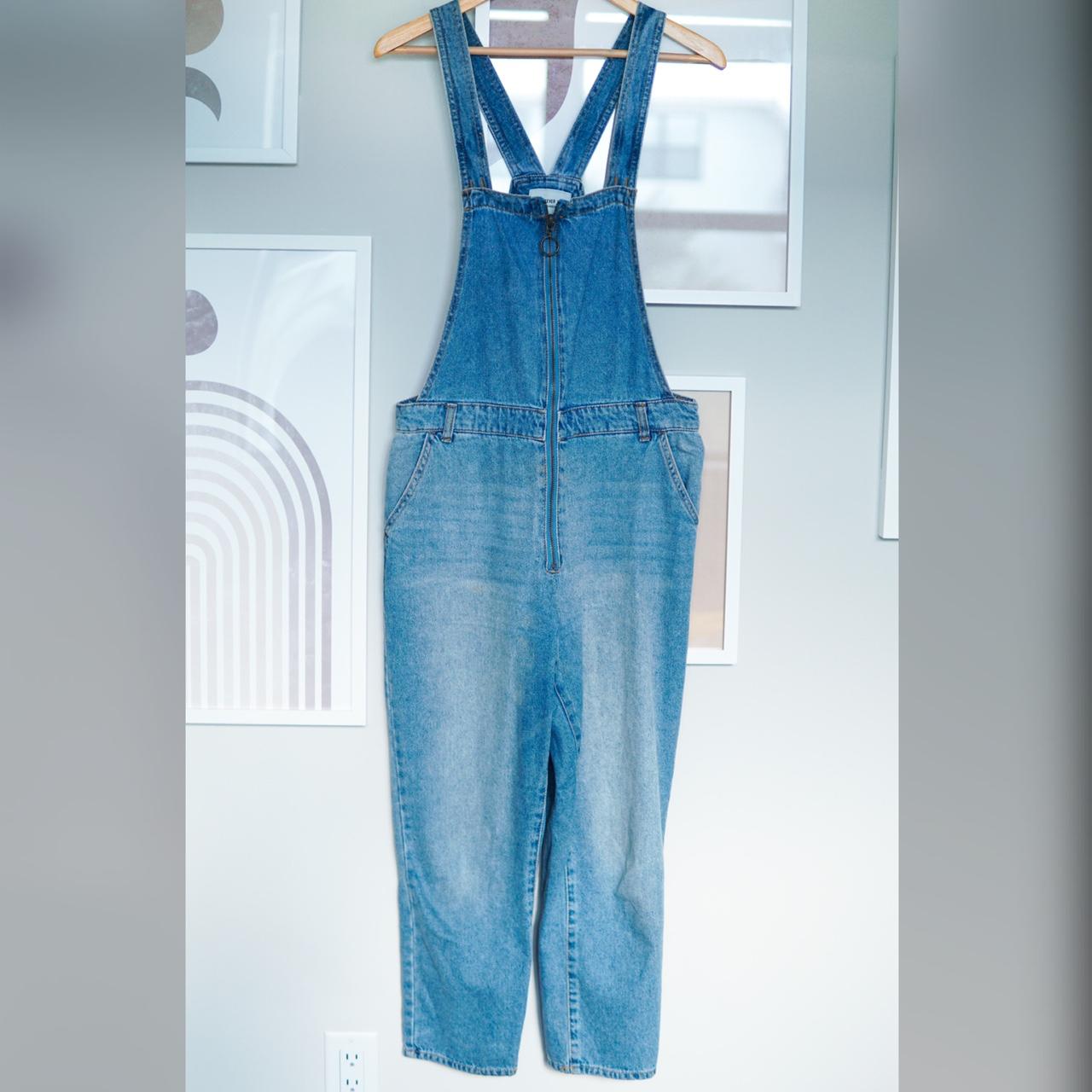 Denim overalls with a metal zipper detail down the... - Depop