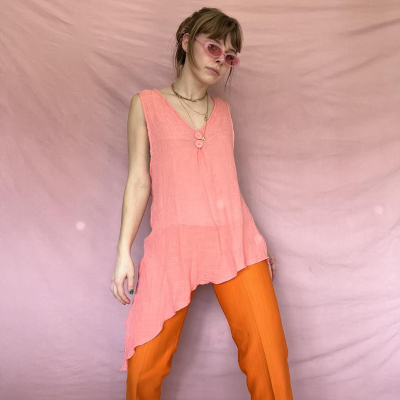 Asymmetrical flowy pink tank/dress with buttons just... - Depop