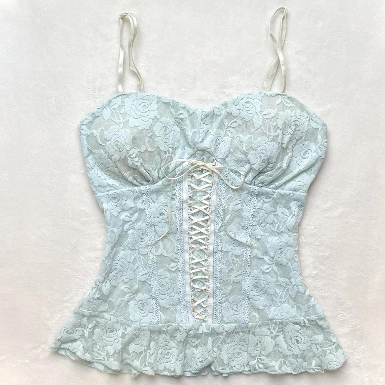 Vintage coquette bustier. Gorgeous baby blue lace... - Depop