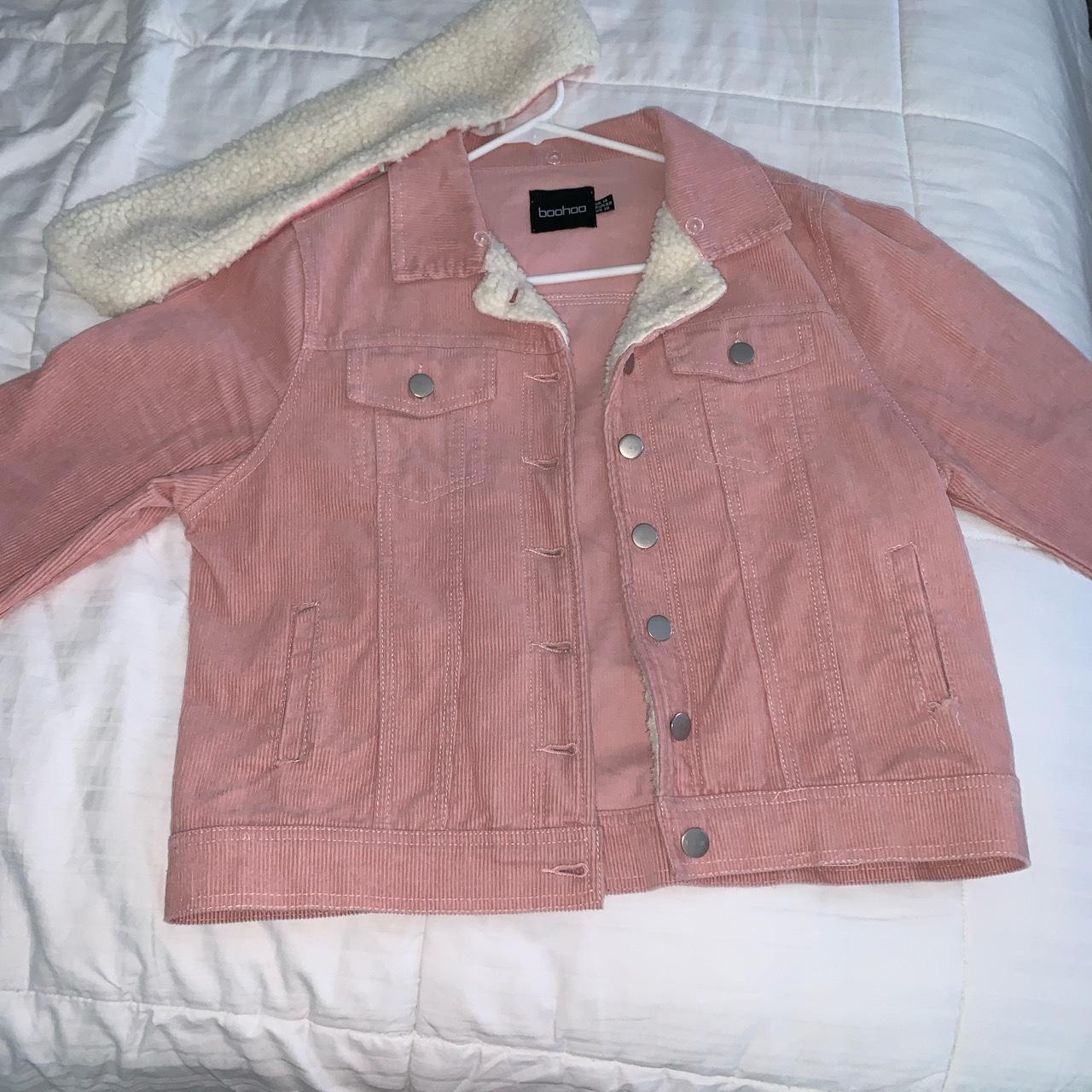 Cute pink corduroy jacket from Boohoo with a white... - Depop