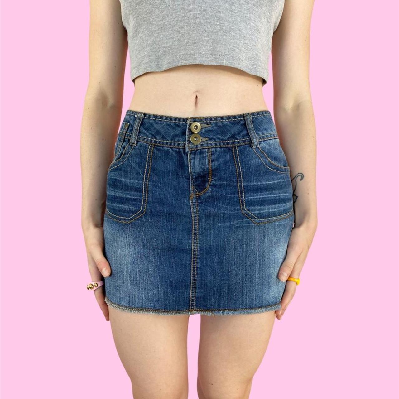 Y2K SO Mid Low Rise Dark Wash Denim Mini... - Depop Y2K SO Mid Low Rise Dark Wash Denim Mini... - Depop