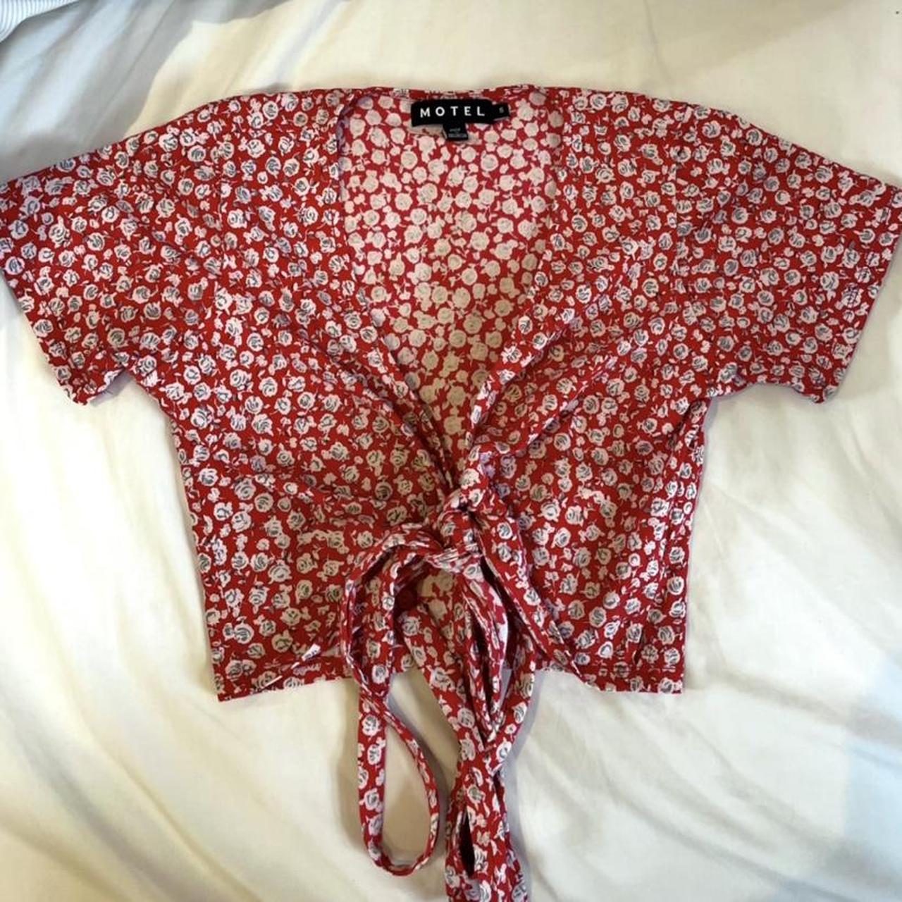 Motel Rocks Top Red with White Flowers Can be worn... - Depop