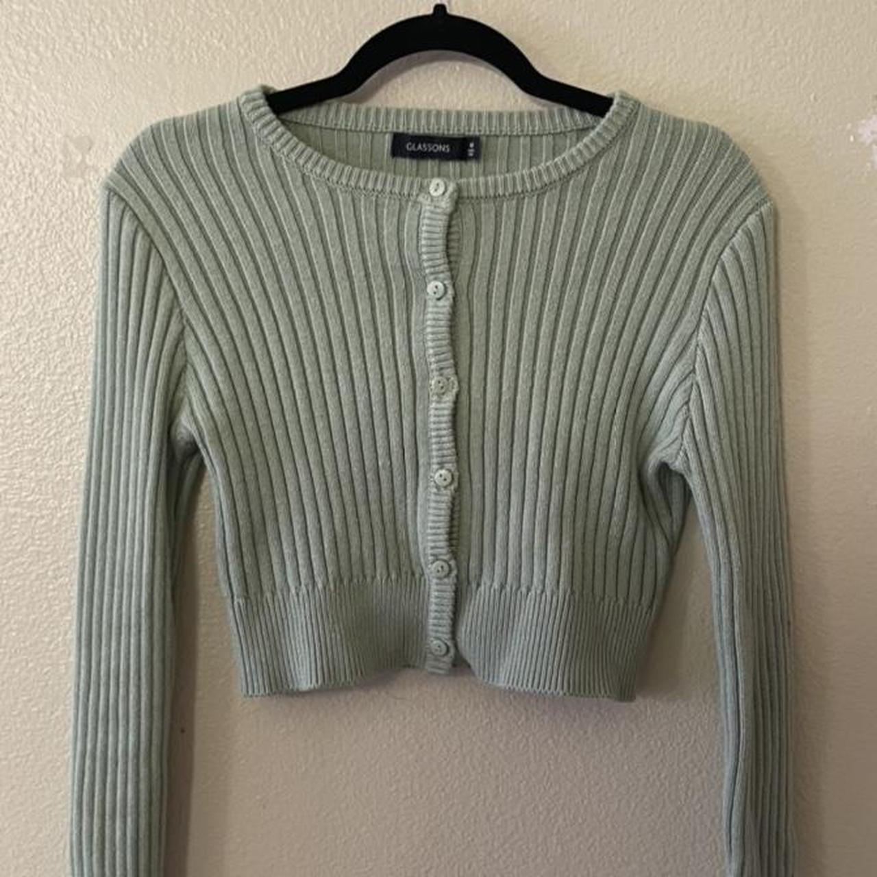 Glassons pistachio green ribbed cardigan crop top - Depop