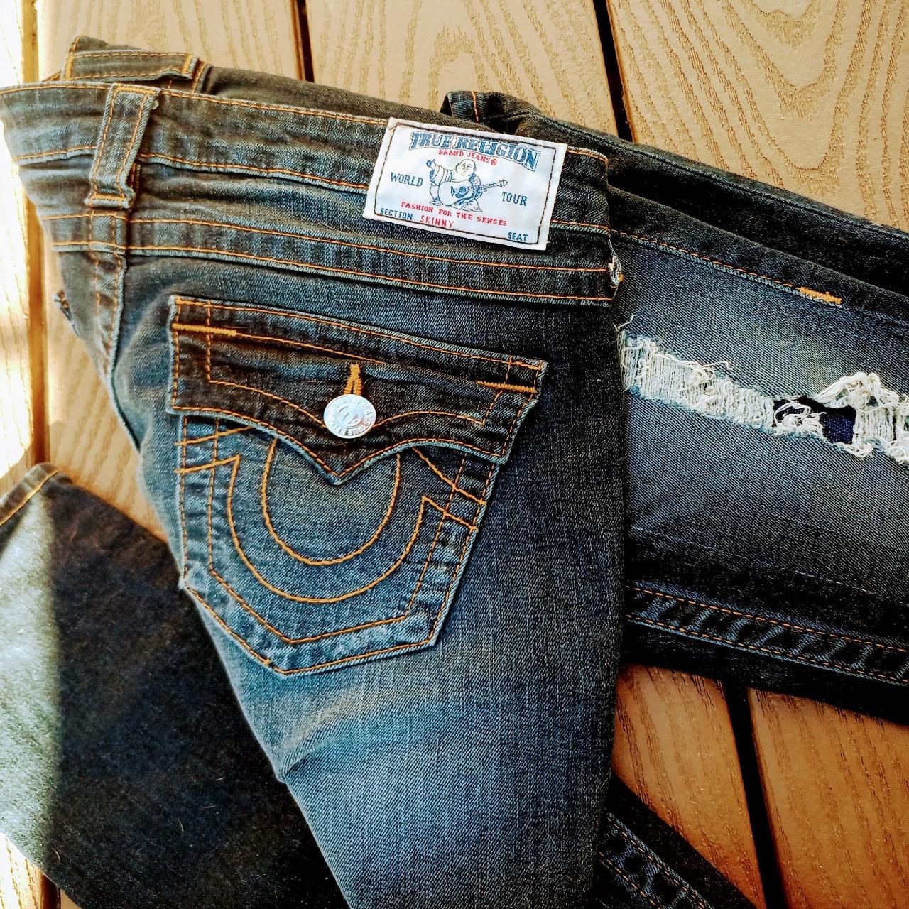 size 26 true religions. Distressed, skinny leg, LONG... - Depop