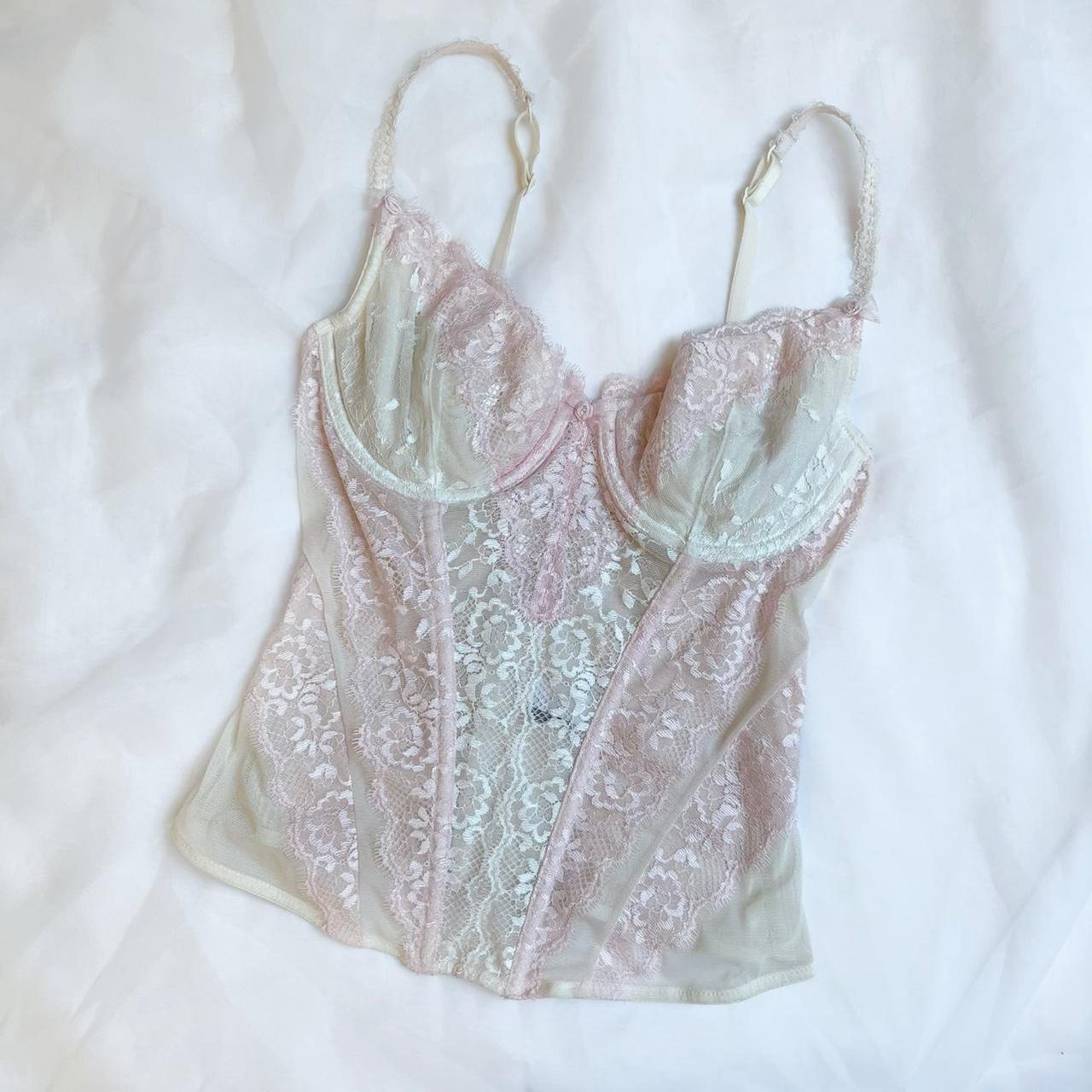 Pink And Cream Lace Bustier Corset Brand Jezebel Depop