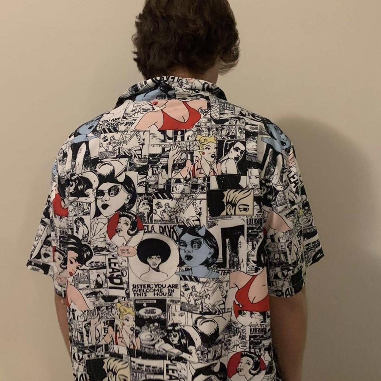 Cool all over comic style printed short sleeve... - Depop