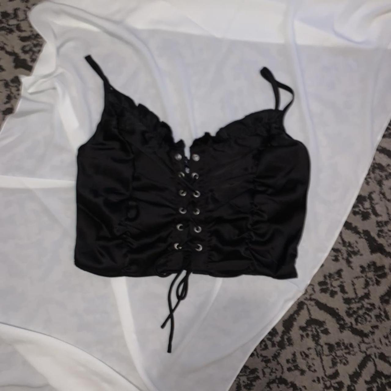 Black Gothic Satin Lace Up Crop Top Tank Has Depop