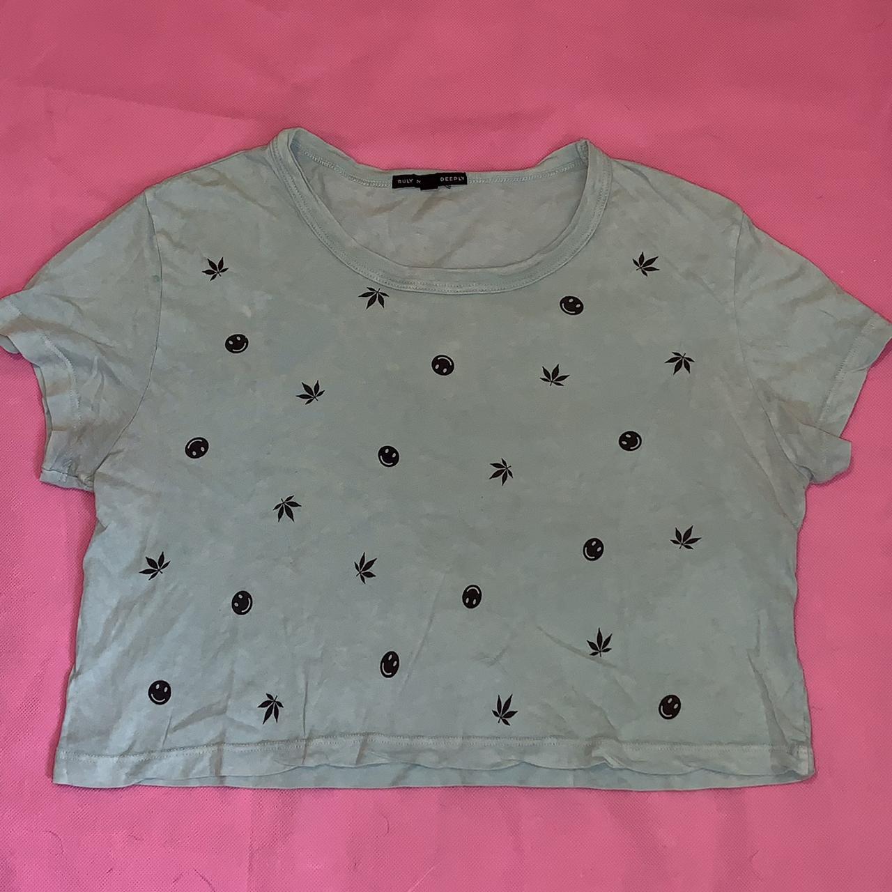 weed leaf & smiley face graphic crop top ! -sz: xs,... - Depop