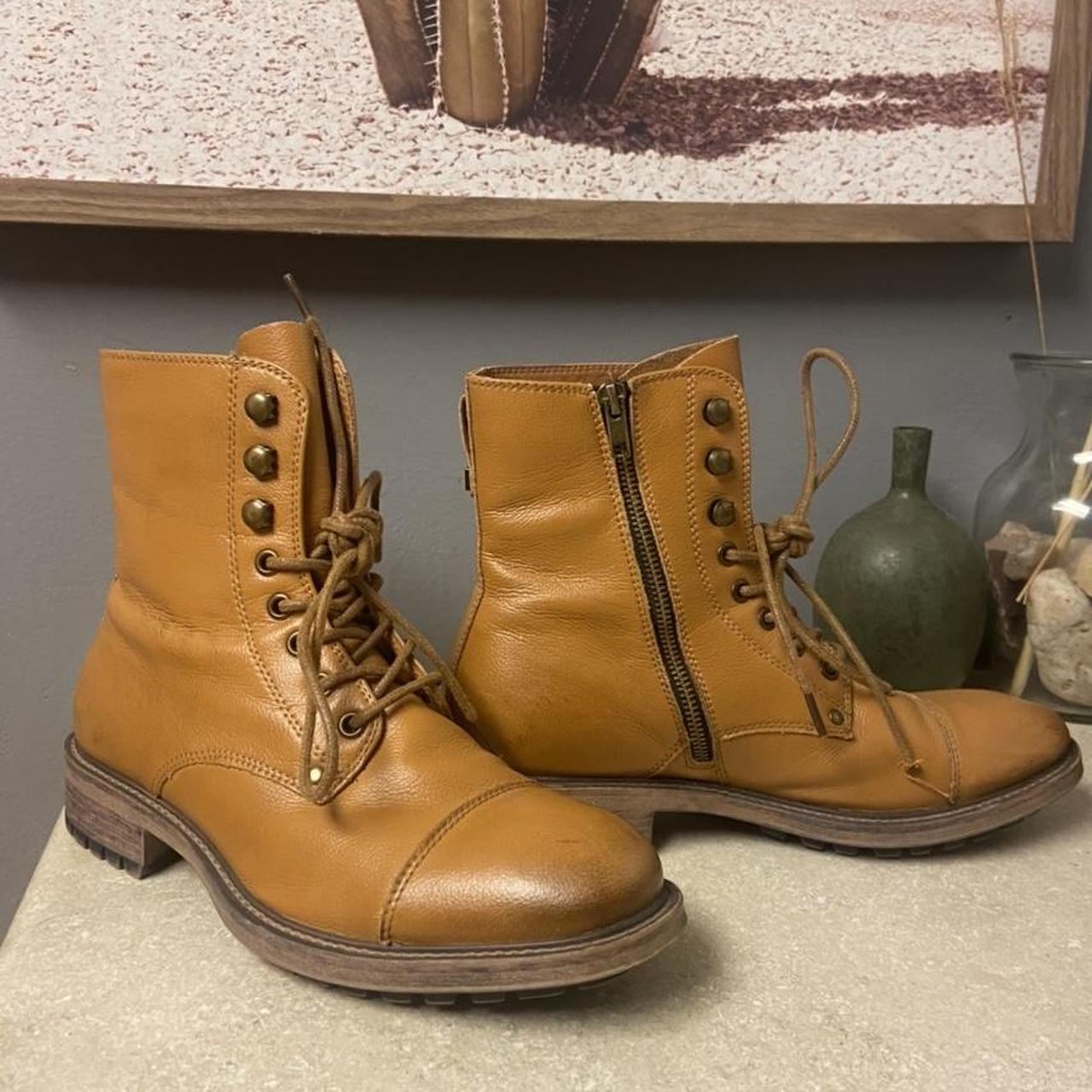 J75 by JUMP Leather Combat Boots in Dark Tan.... - Depop