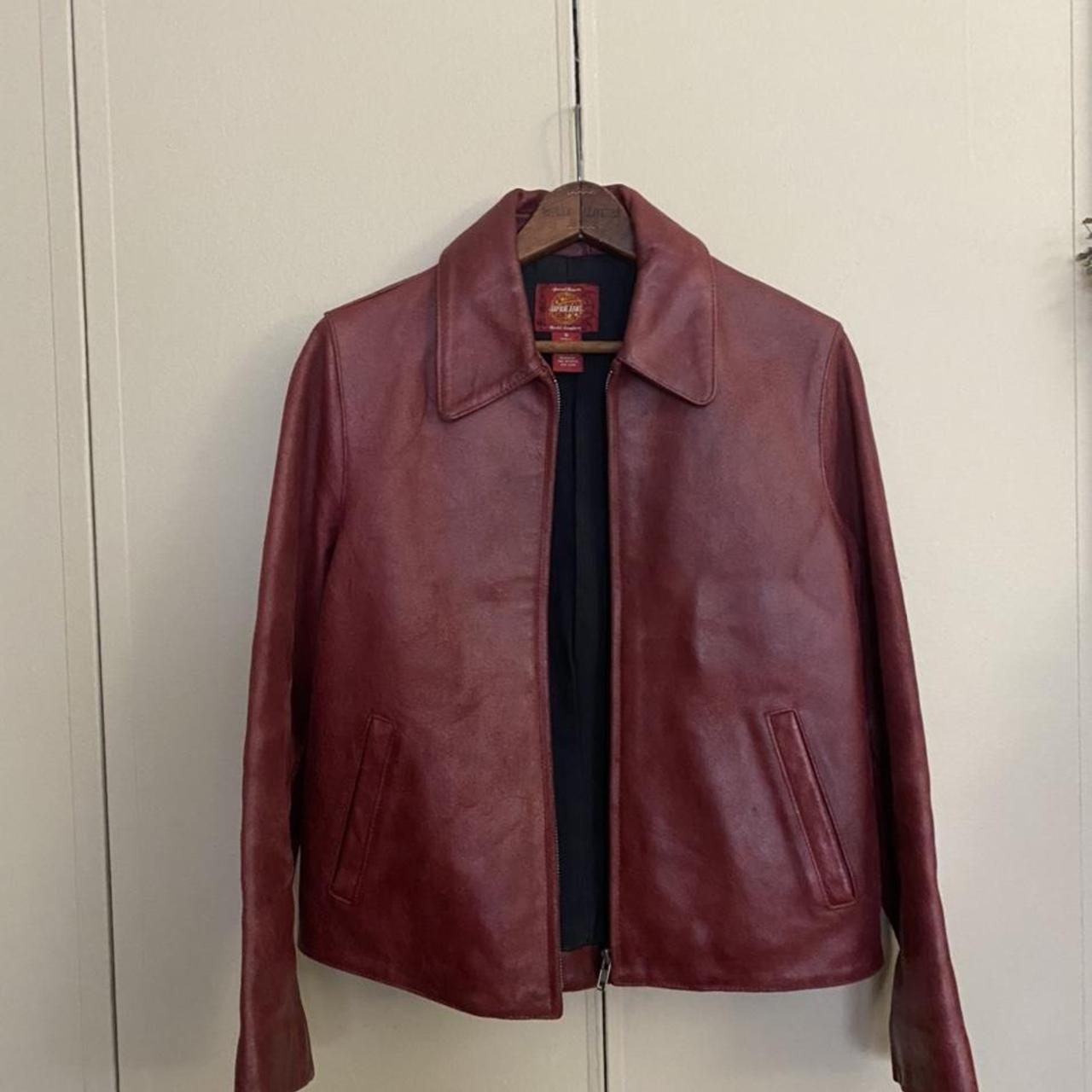 Vintage Gap genuine red leather jacket coat size... - Depop