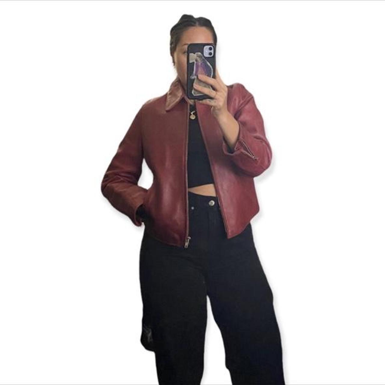 Vintage Gap genuine red leather jacket coat size... - Depop