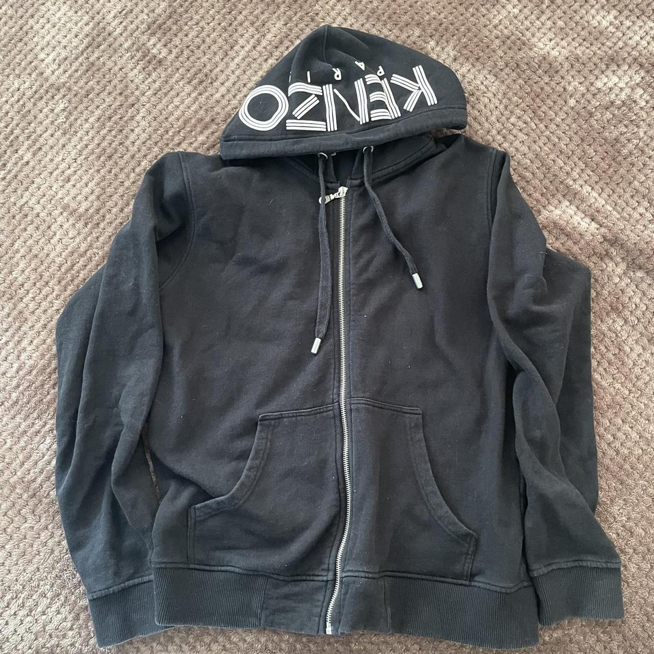 Excellent condition Black Kenzo zip up hoodie. Size M - Depop