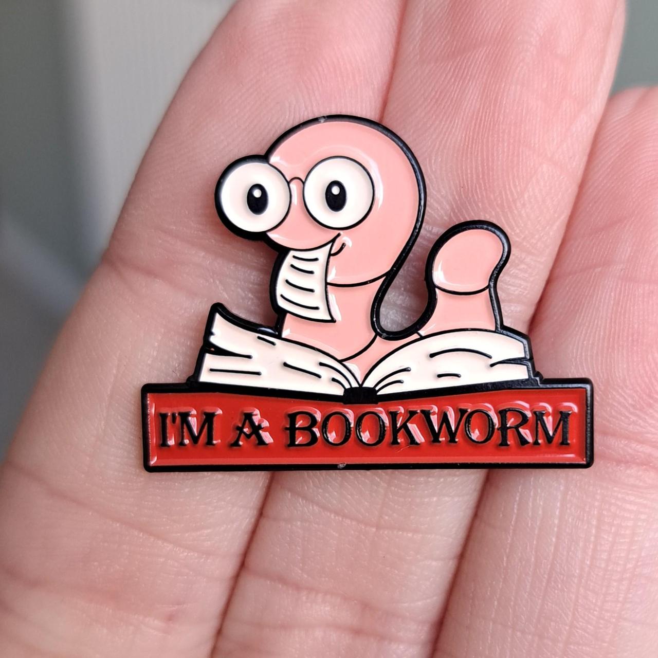 Cute bookworm enamel pin. #pin #badge... - Depop
