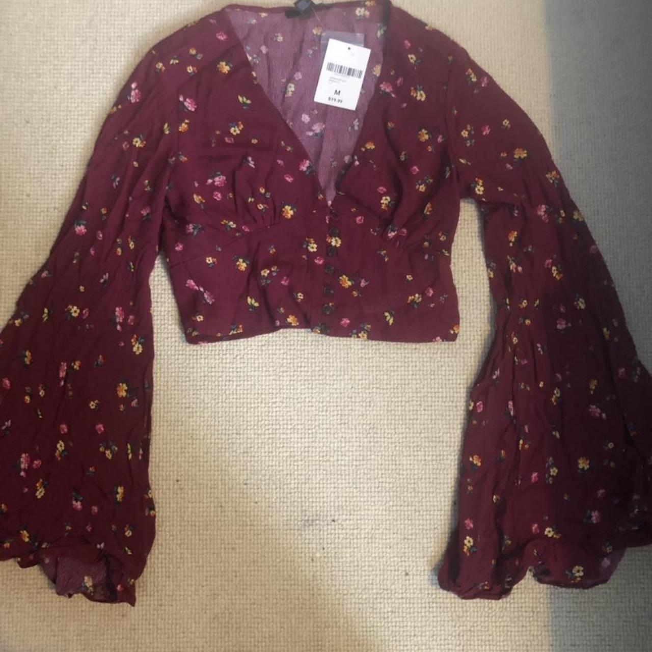 Forever 21 Floral Crop Top With Wide Sleeves Depop