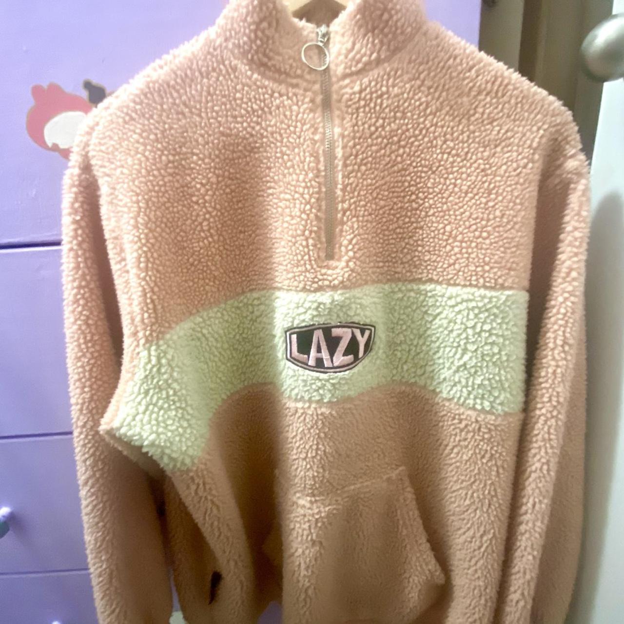 ʚ Lazy Oaf Logo Striped Fleece Jacket ɞ ... - Depop