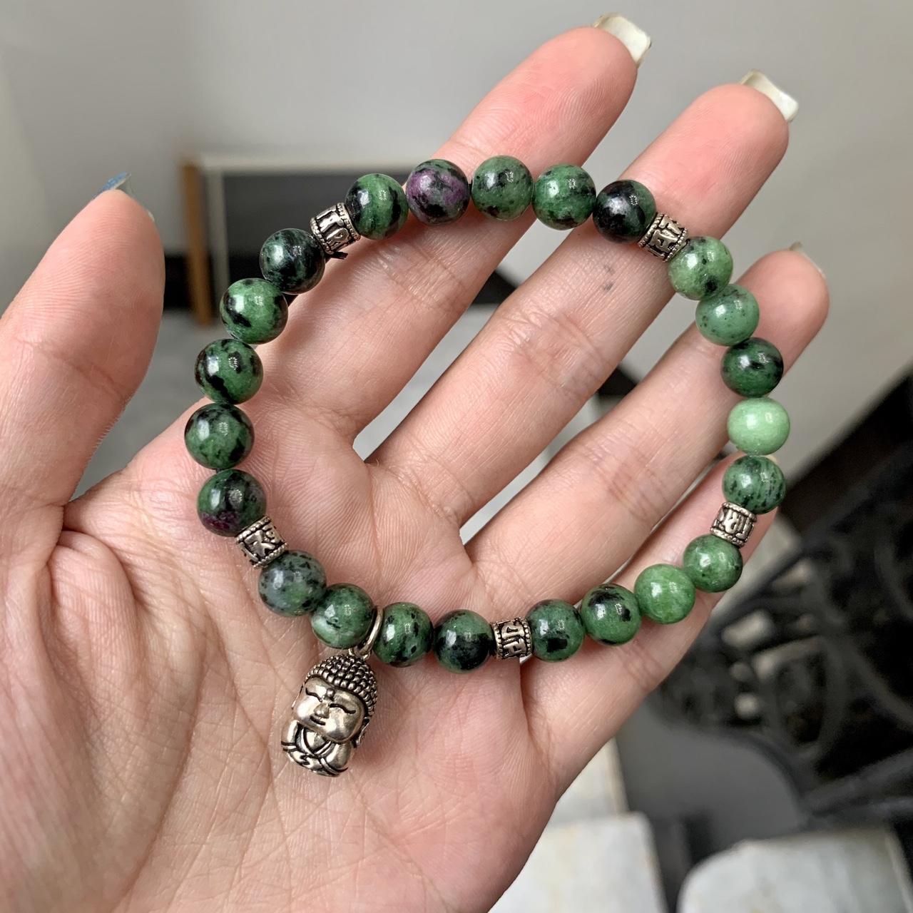 🎐 HANDMADE STERLING SILVER AND GREEN/PINK GEMSTONE... - Depop