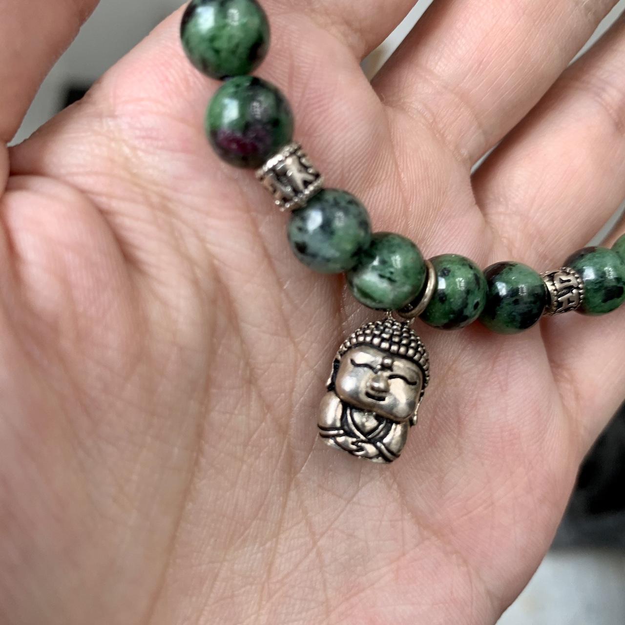 🎐 HANDMADE STERLING SILVER AND GREEN/PINK GEMSTONE... - Depop