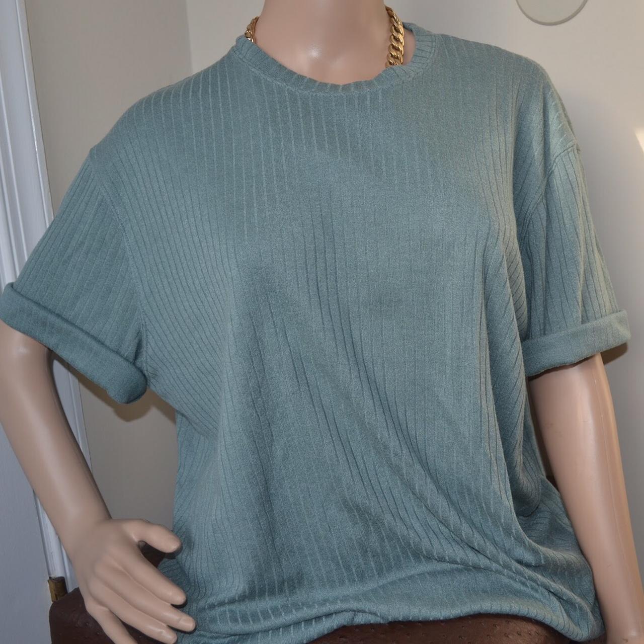 Ribbed turquoise oversized t-shirt - Depop