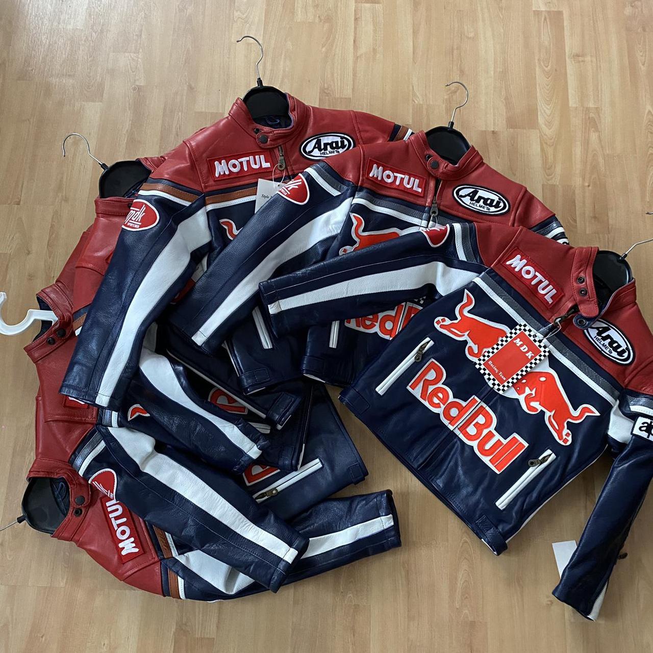 100% genuine leather red bull vintage retro racer... - Depop