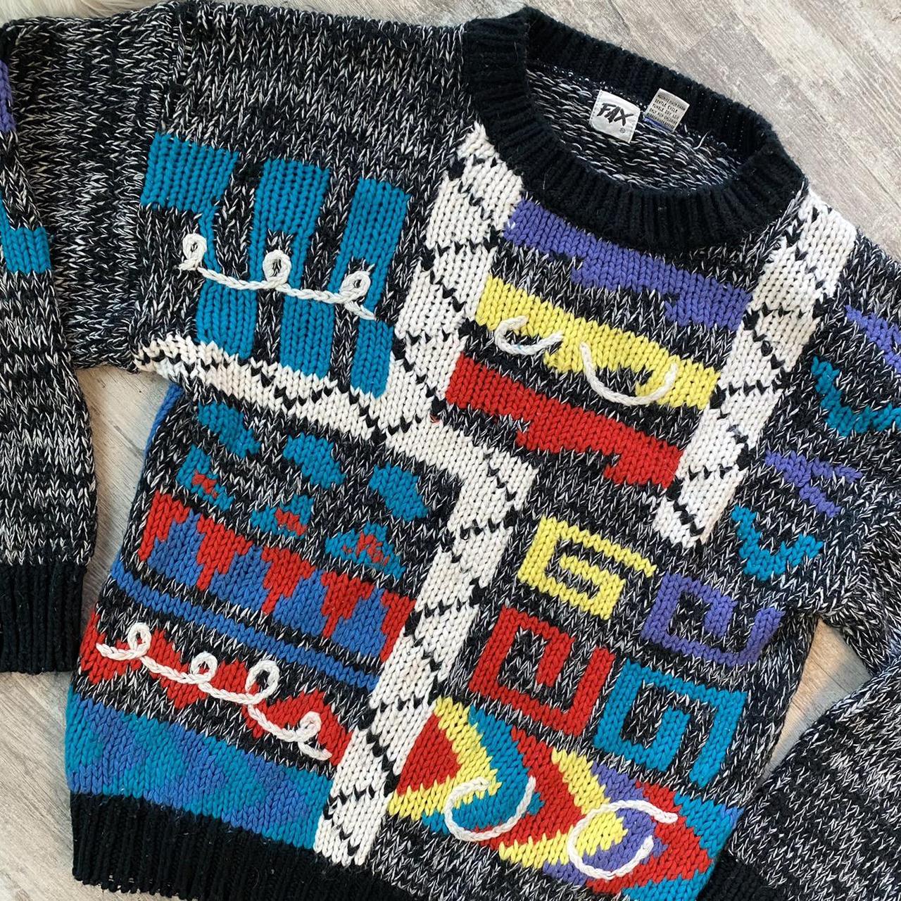 Amazing 90s funky sweater with 3D knit shapes Time... - Depop