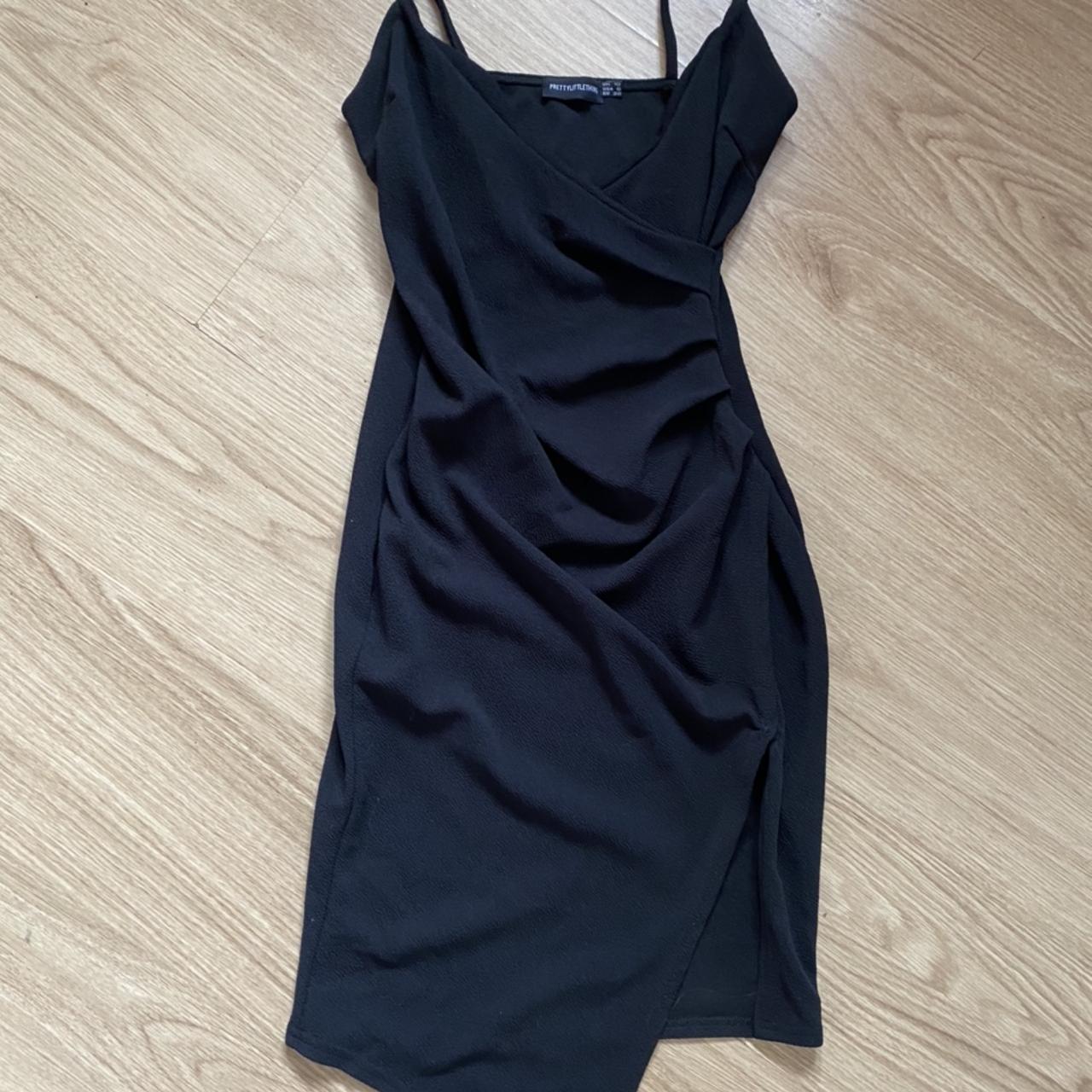 Black split leg wrap dress. Only worn once. Shoulder... - Depop