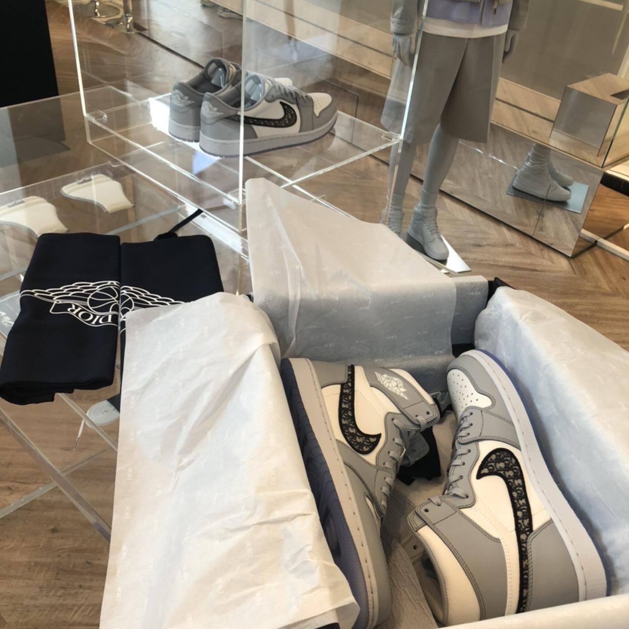 Nike Air Jordan 1 Retro High X Dior Wolf Grey - Wolf... - Depop