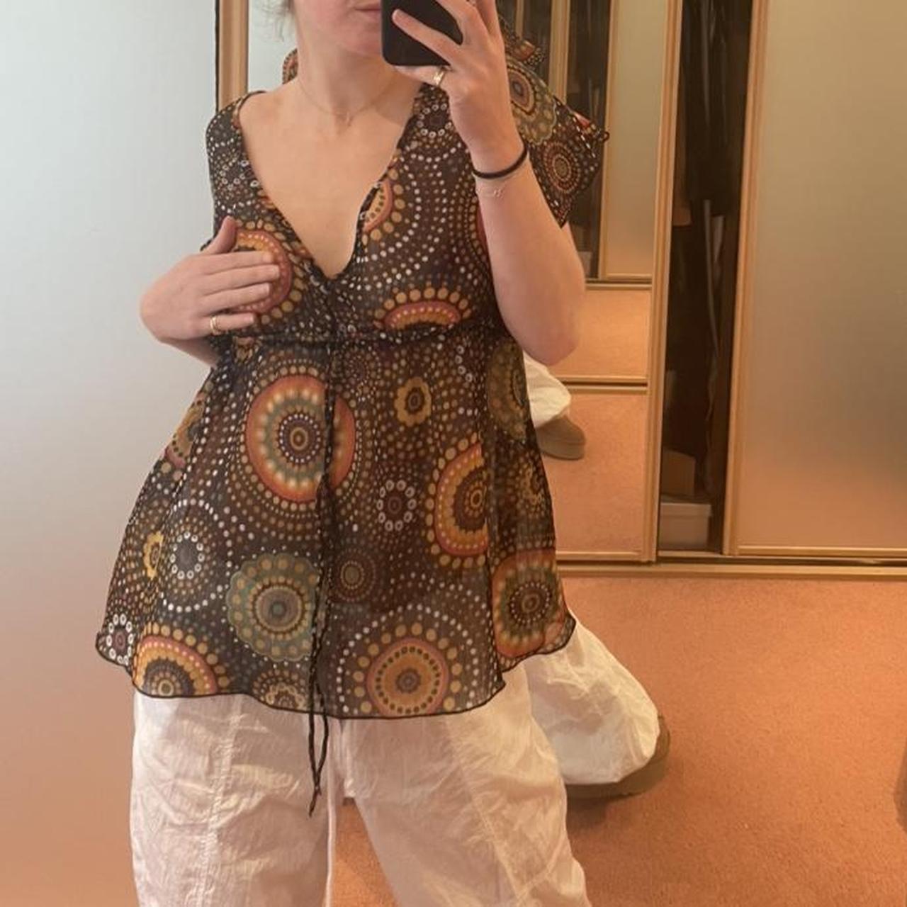 Sheer floaty patterned tie shirt top. Super... - Depop