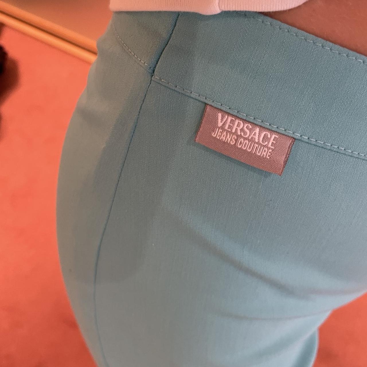 Vintage Versace light blue turquoise trousers, been... - Depop