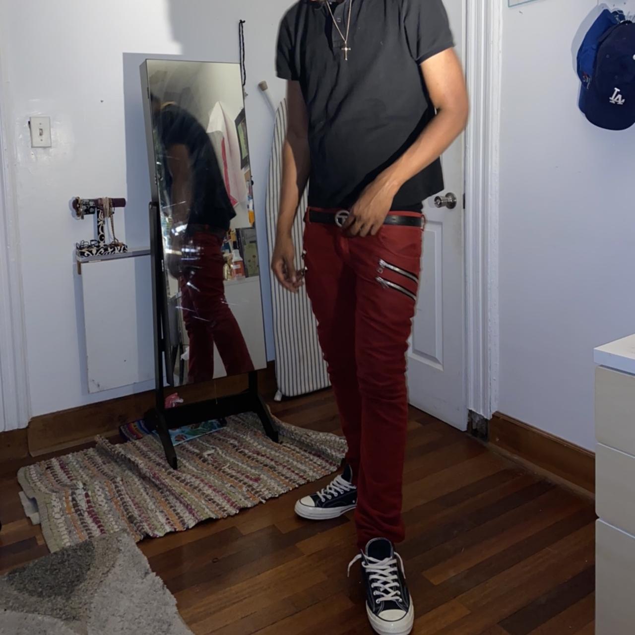 Men’s Red Balmain jeans Swade Size 31 Model is... - Depop