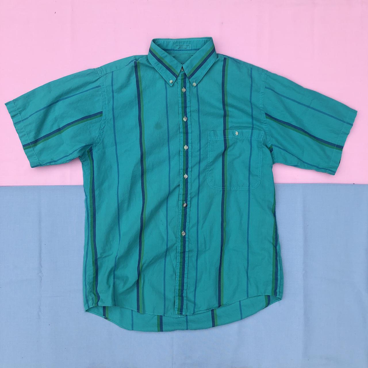 Awesome vintage turquoise striped button up shirt... - Depop