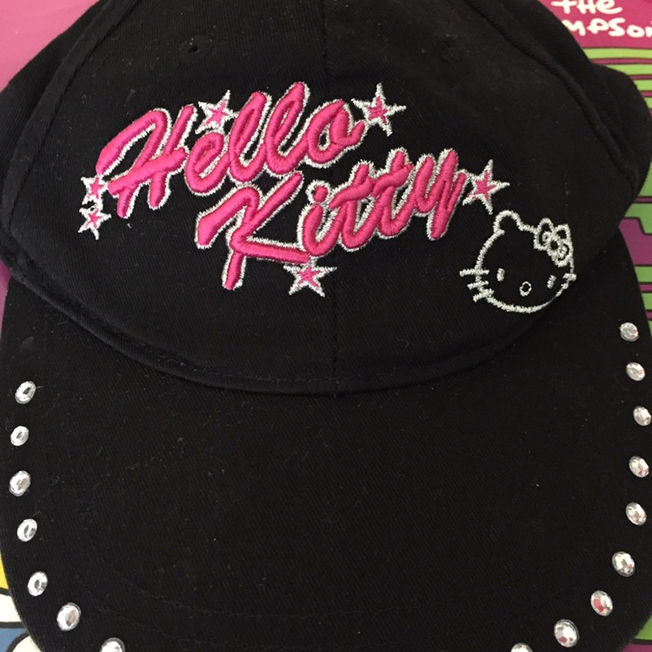 -2000s hello kitty hat -embroidered hello kitty with... - Depop