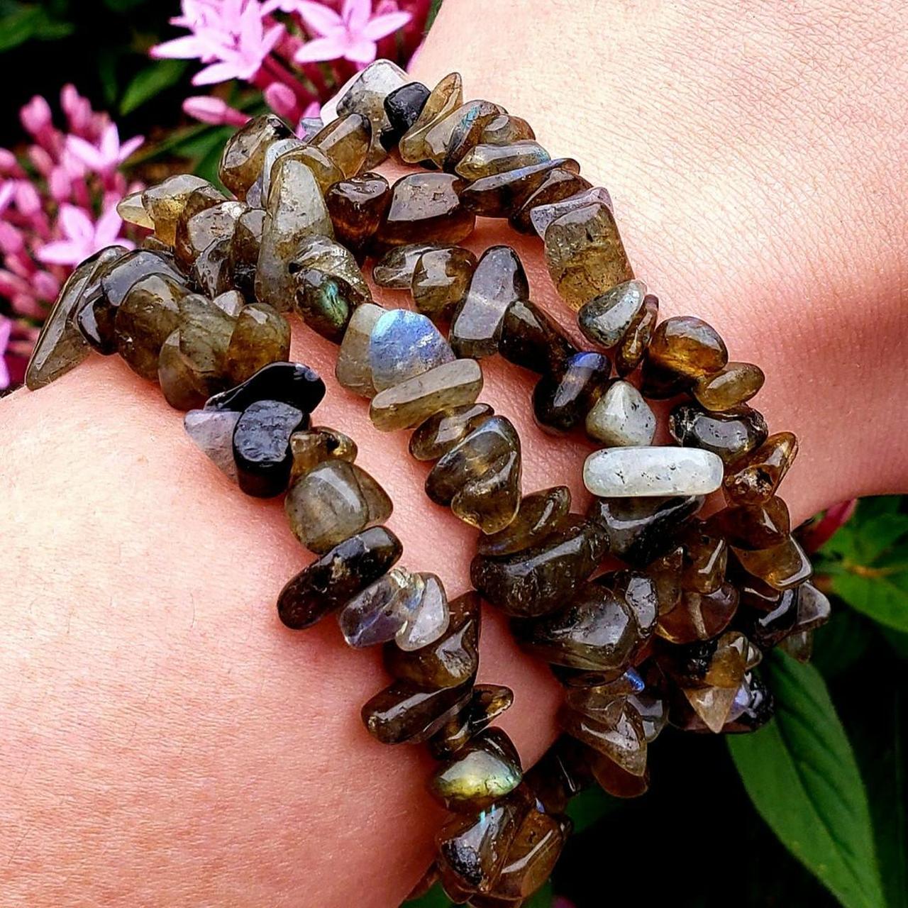 2 piece Labradorite single chip bracelet set... - Depop