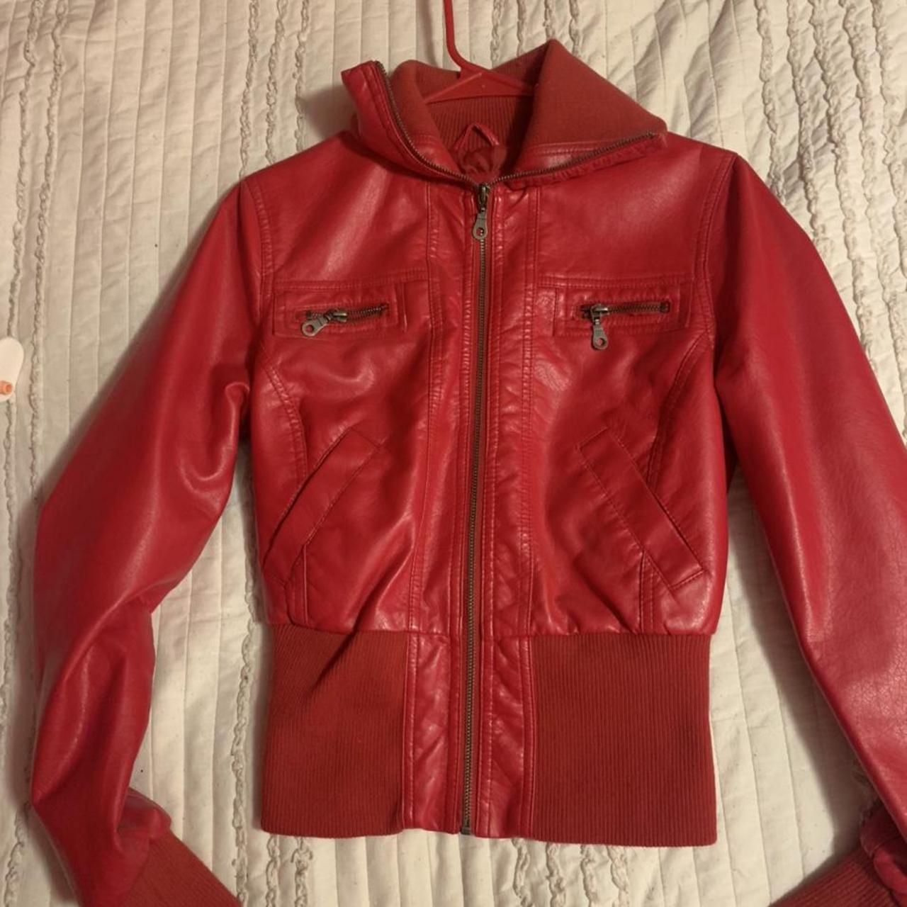 Red faux leather jacket! New with tags. Very cute... - Depop